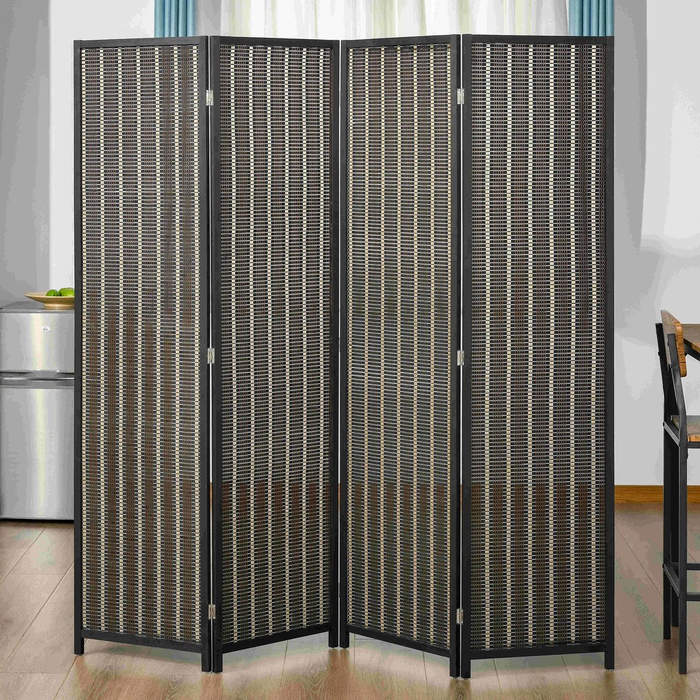 HOMCOM 4-panelový paraván 180 x 180 cm, bambusová zástěna, skládací, oddělovací stěna pro obývací pokoj, hnědá