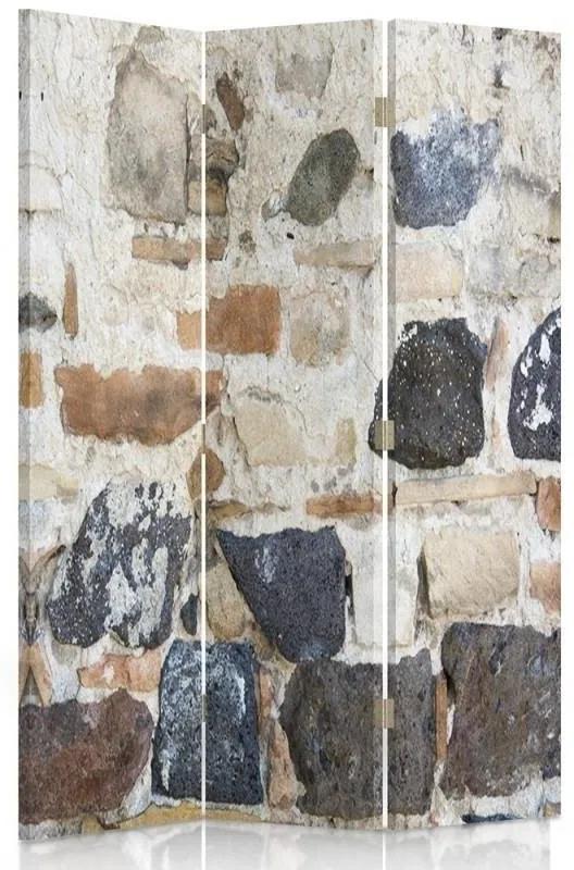 Ozdobný paraván, Stará kamenná zeď - 110x170 cm, třídílný, obustranný paraván 360°