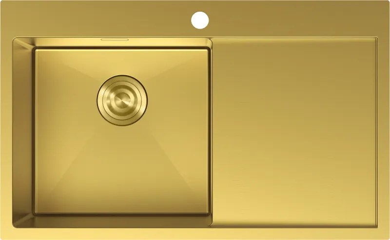 Mexen Exar, 1-komorový nerezový dřez s odkapávačem, levý, 780 x 480 mm, broušená zlatá, 6433781010L-55