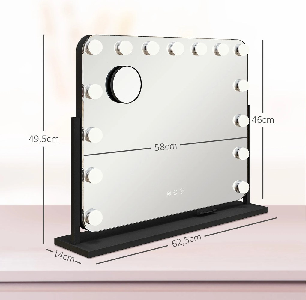 HOMCOM Kosmetické zrcadlo se 3 světelnými LED režimy, velké 505-018V90BK