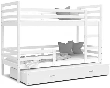 Patrová postel JACEK pro 3 osoby s přistýlkou (Bílá), Bílá