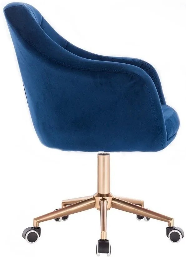 LuxuryForm DESIGN Otočné křeslo ANDORA VELUR na zlaté podstavě s kolečky - modré