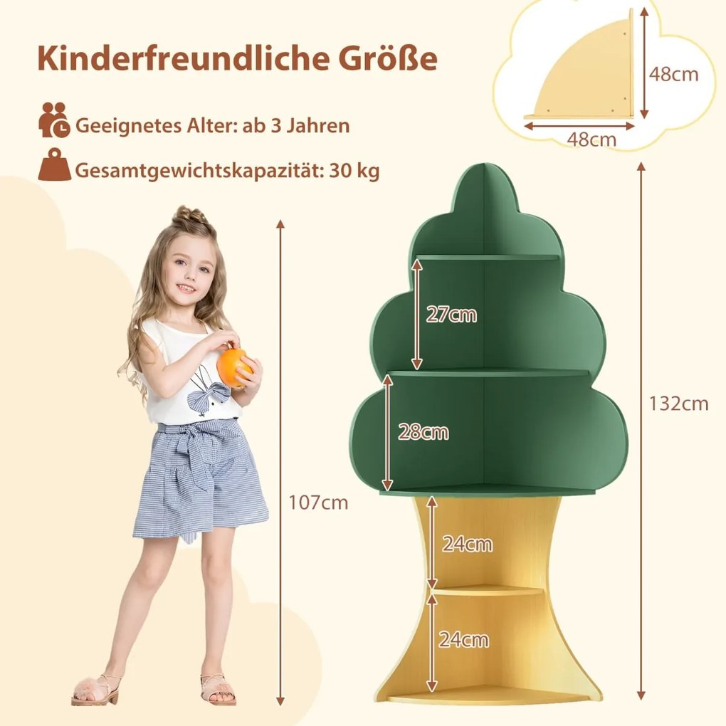 Costway Dřevěná dětská knihovna Tree Design 5 Tiers Dětská police