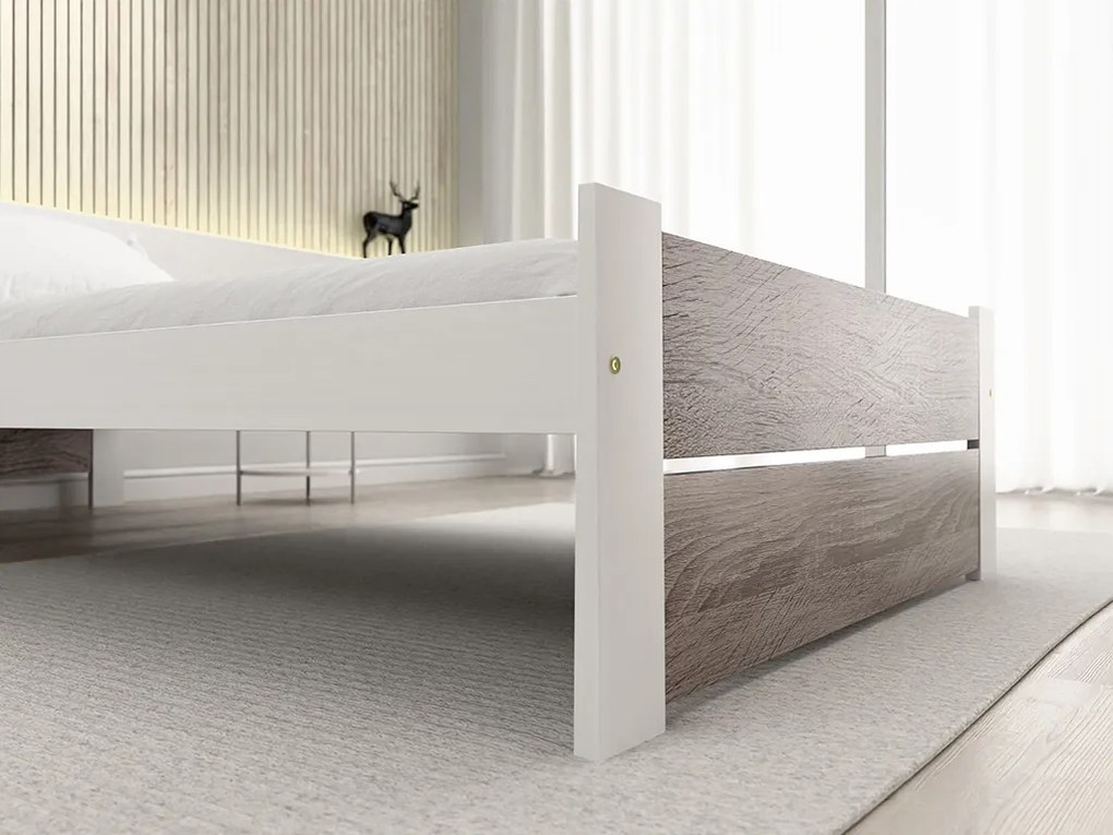 Postel IKAROS DOUBLE 80 x 200 cm, bílá/dub lanýž Rošt: S laťkovým roštem, Matrace: Bez matrace
