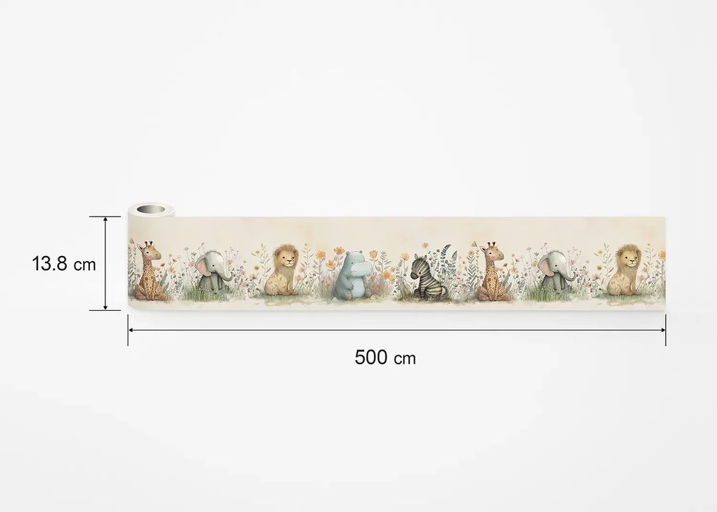 Dětská samolepící bordura na zeď Roztomilá Akvarelová Zvířata | 5 m x 13.8 cm | DWBD8467