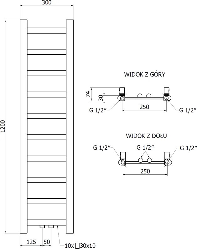 Mexen Bolt, topné těleso 1200 x 300 mm, 240 W, spodní a středové, antracitová, W126-1200-300-00-66