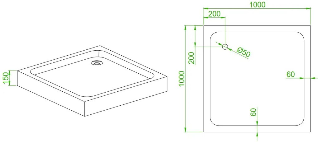 BPS-koupelny Čtvercová akrylátová sprchová vanička HYD-SSV-SXL02C 100x100 černá