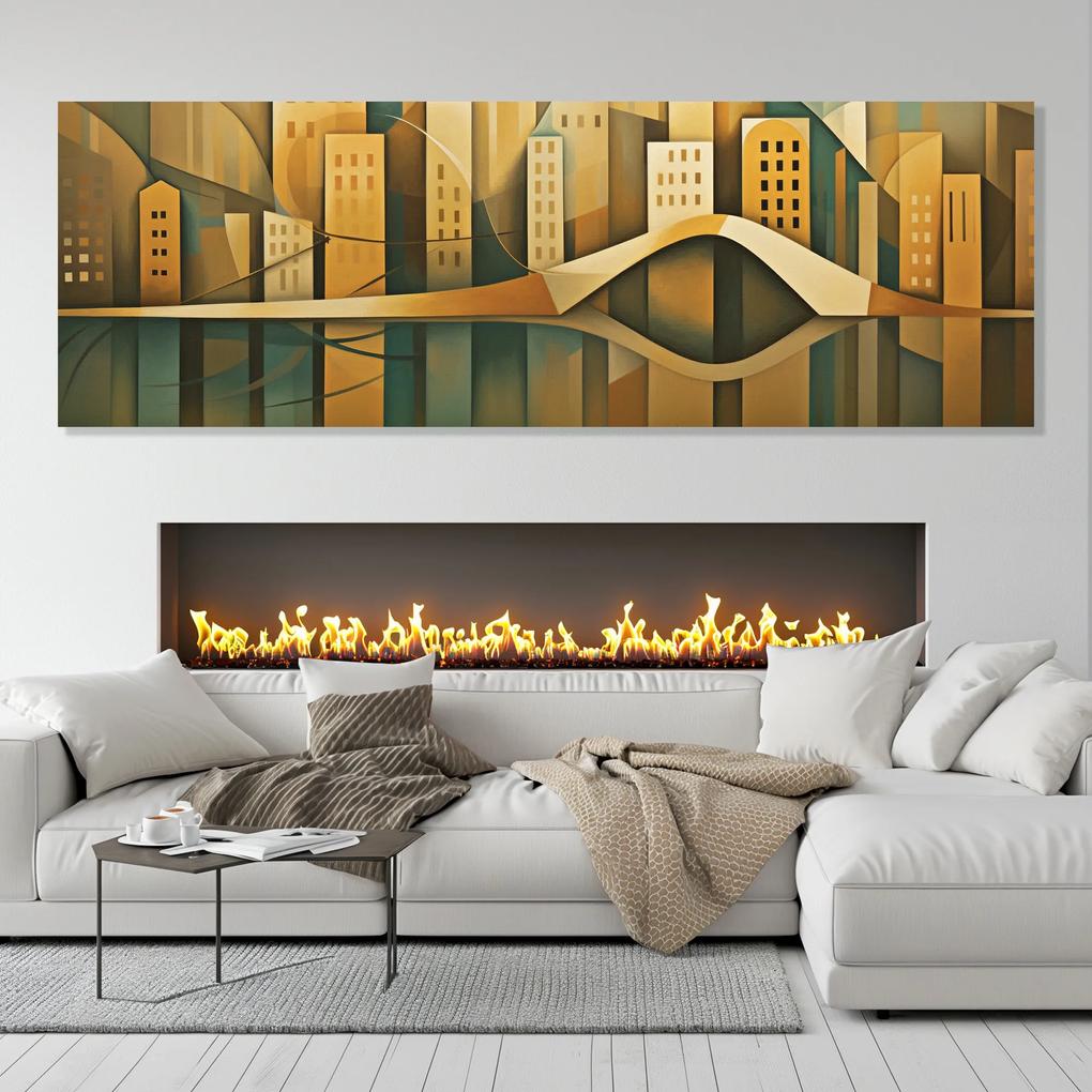 Obraz na plátně - Moderní město Velcron s mostem FeelHappy.cz Velikost obrazu: 60 x 20 cm