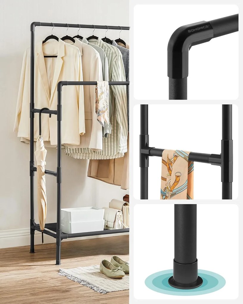 Dvojitý věšák na oblečení Lucaro 157 cm černý