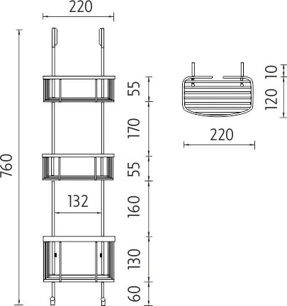Nimco Závěsná police třípatrová černá - TRC 03-90