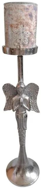 Kovový stříbrný anděl se svícnem Aniel - 15*15*68cm