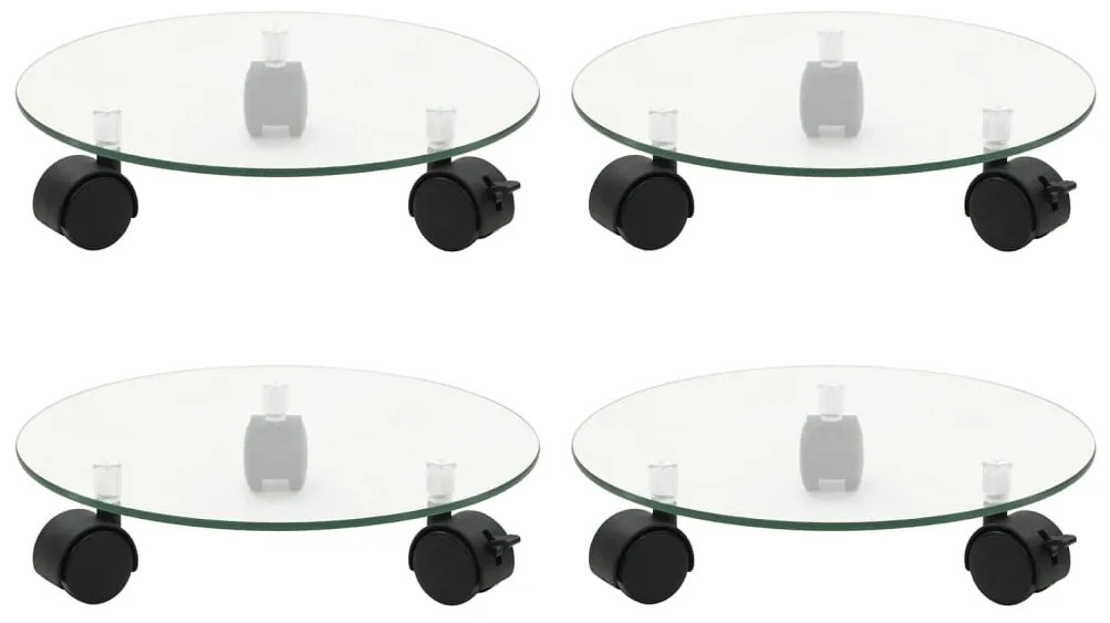 Vozíky na rostliny 4 ks 28 cm tvrzené sklo kulaté 3144028