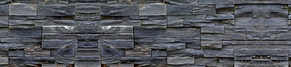 DIMEX | Fototapeta do kuchyně Břidlicová kamenná zeď KI-260-248 | 260 x 60 cm | šedá, černá