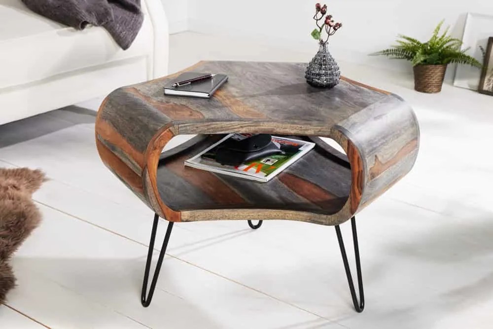 Designový konferenční stolek Lorelei, 70 cm, sheesham, šedý