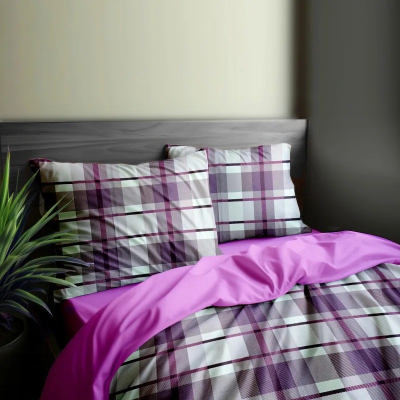 Ervi Bavlněné povlečení oboustranné - fialové káro/fuchsia