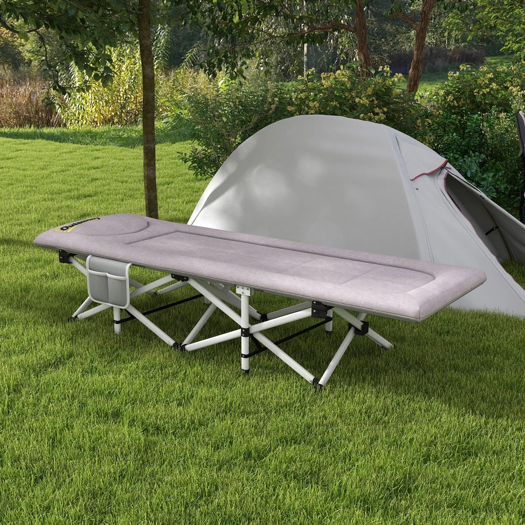 Outsunny Kempinková Postel, Skládací Kempinková Postel s Úložným Vakem, Kempinkové Lůžko s Taškou, Nosnost až 200 kg, Oxford, Šedá, 200 x 65 x 42 cm