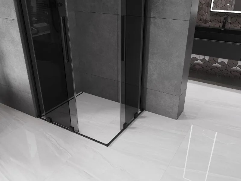Mexen Velar Duo, sprchový kout s posuvnými dveřmi 100 x 90 cm, 8mm šedé sklo, černá matná, 871-100-090-42-70