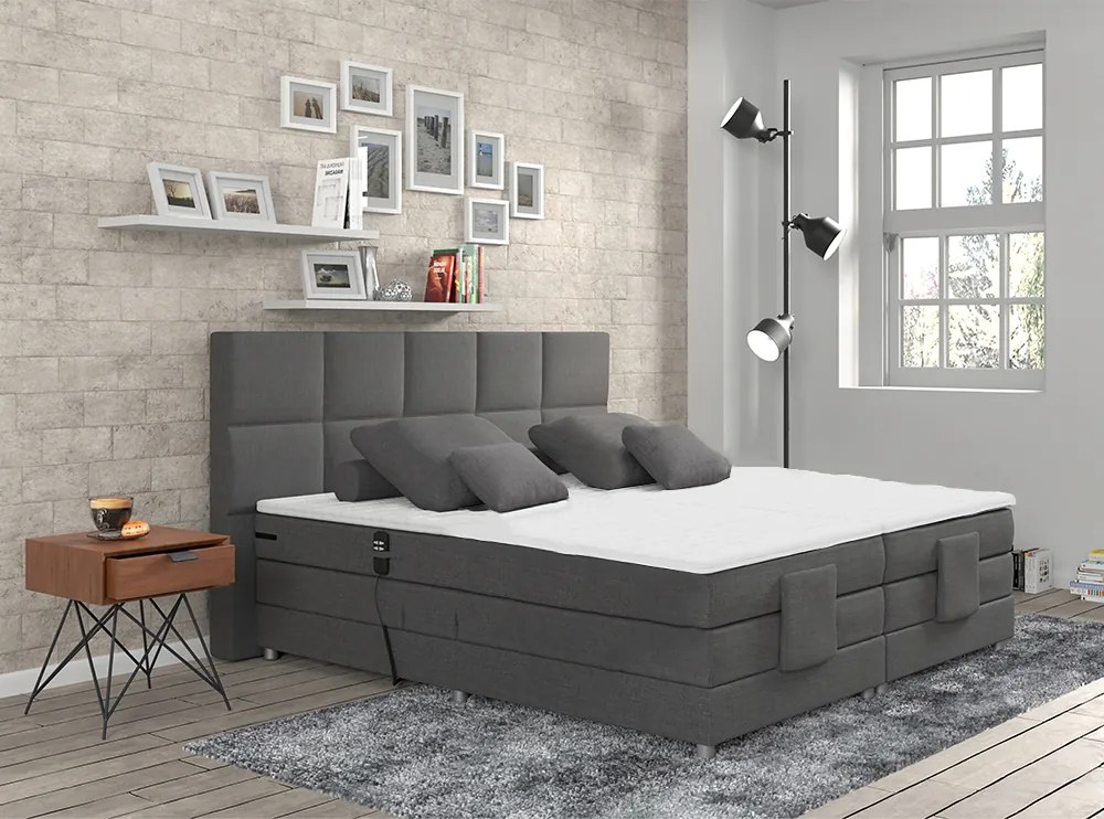 Elektrická polohovací postel, boxspring, šedá, 180x200, MURKO NEW