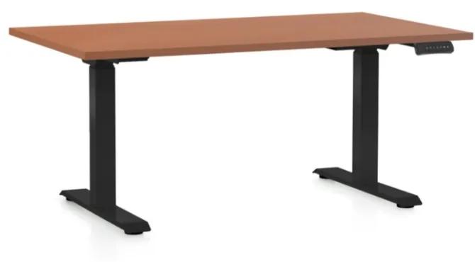 Výškově nastavitelný stůl OfficeTech D, 140 x 80 cm, černá podnož, třešeň