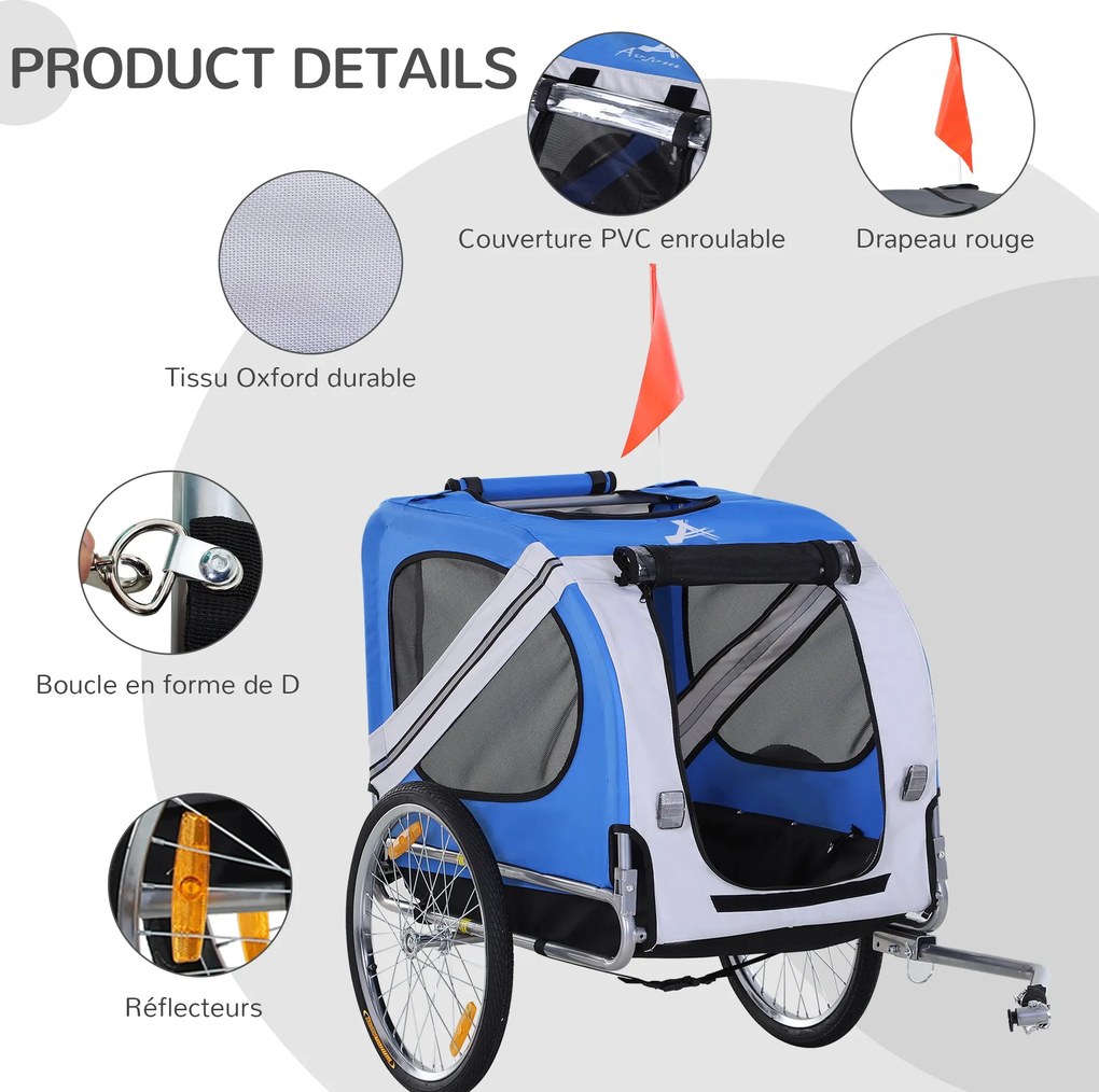 PawHut Kolečkové vozíky pro domácí mazlíčky s 8 reflektory, vlajka a tažné zařízení, ocelový rám, polyester voděodolný, max. 30 kg, 130L x 73W x 90H …