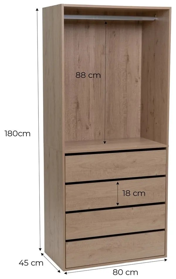 Otevřená modulární skříň v dekoru dubu v přírodní barvě 80x180x45 cm Modular – Casa Selección