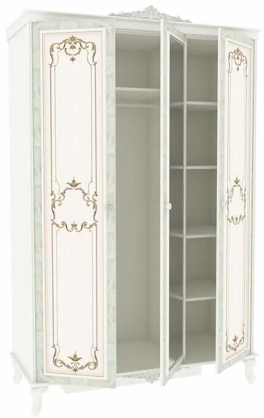 Třídveřová šatní skříň se zrcadlem Margaret - krémová/zelená