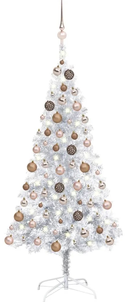 3077609 vidaXL Umělý vánoční stromek s LED a sadou koulí stříbrný 150 cm PET