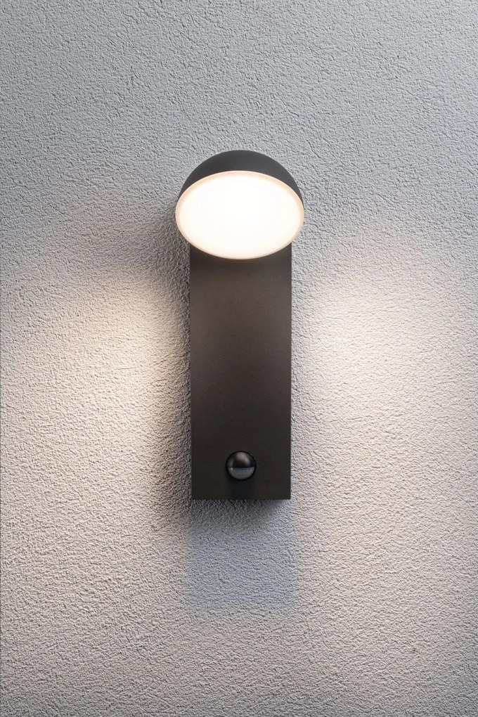 P 94739 LED venkovní nástěnné svítidlo Puka IP44 kruhové 110x125mm 3000K 8,5W 230V antracit hliník - PAULMANN