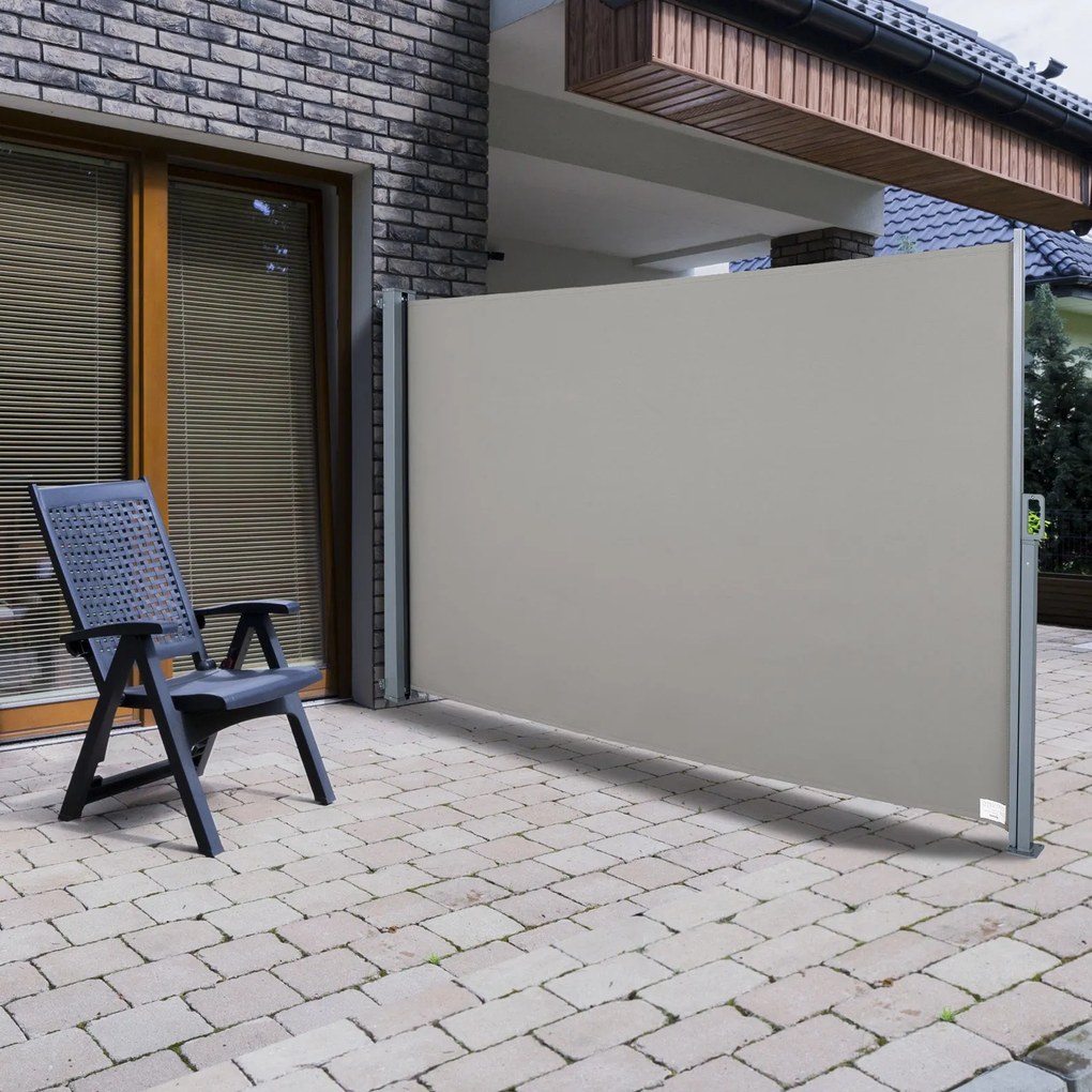 Zatahovací boční markýza Outsunny 300 x 160 cm, venkovní hliníkový větrník, ochrana proti slunci, roztažitelná clona na balkon, do zahrady a na terasu
