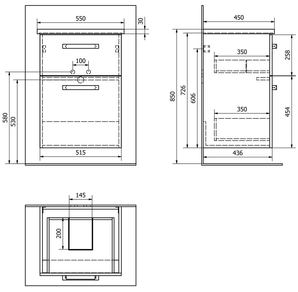Aqualine, VEGA umyvadlová skříňka 50cm, 2xzásuvka, bílá, VG053