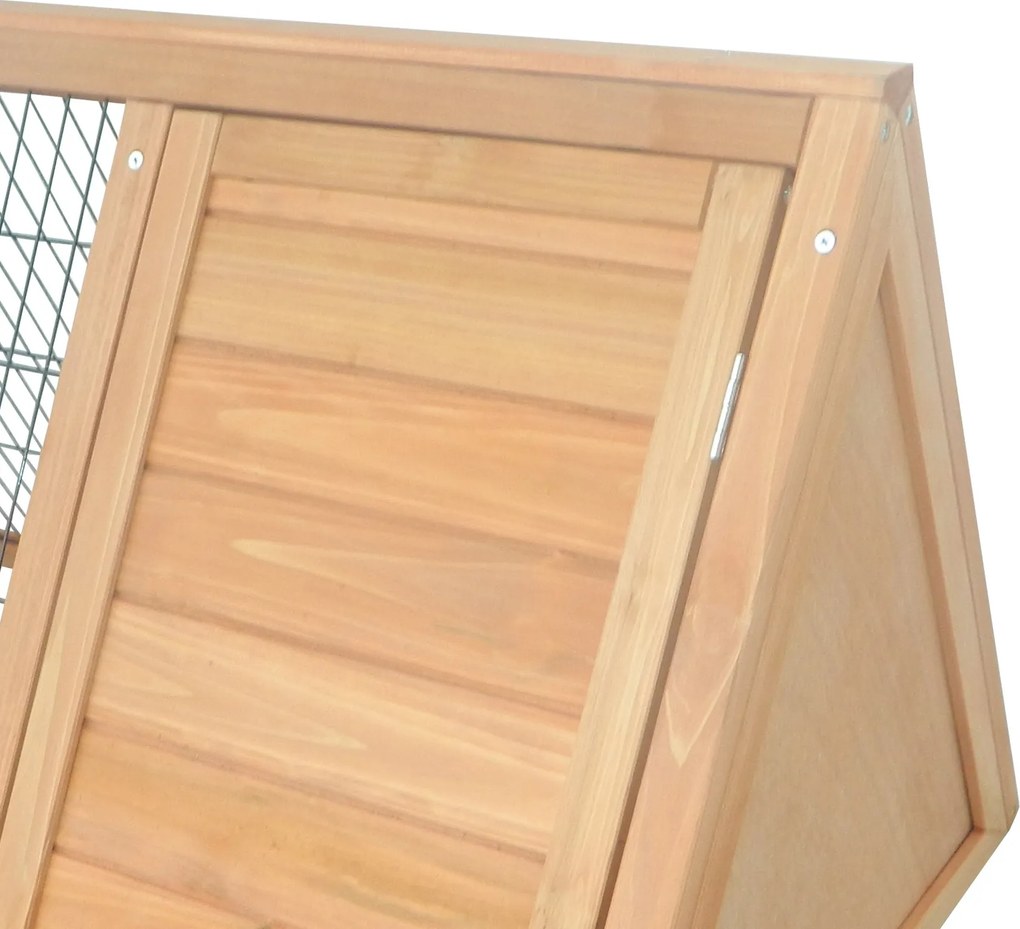 Triangulární králičí kotec PawHut z přírodního dřeva 116x62,2x52,5 cm s dveřmi a drátěnou síťkou