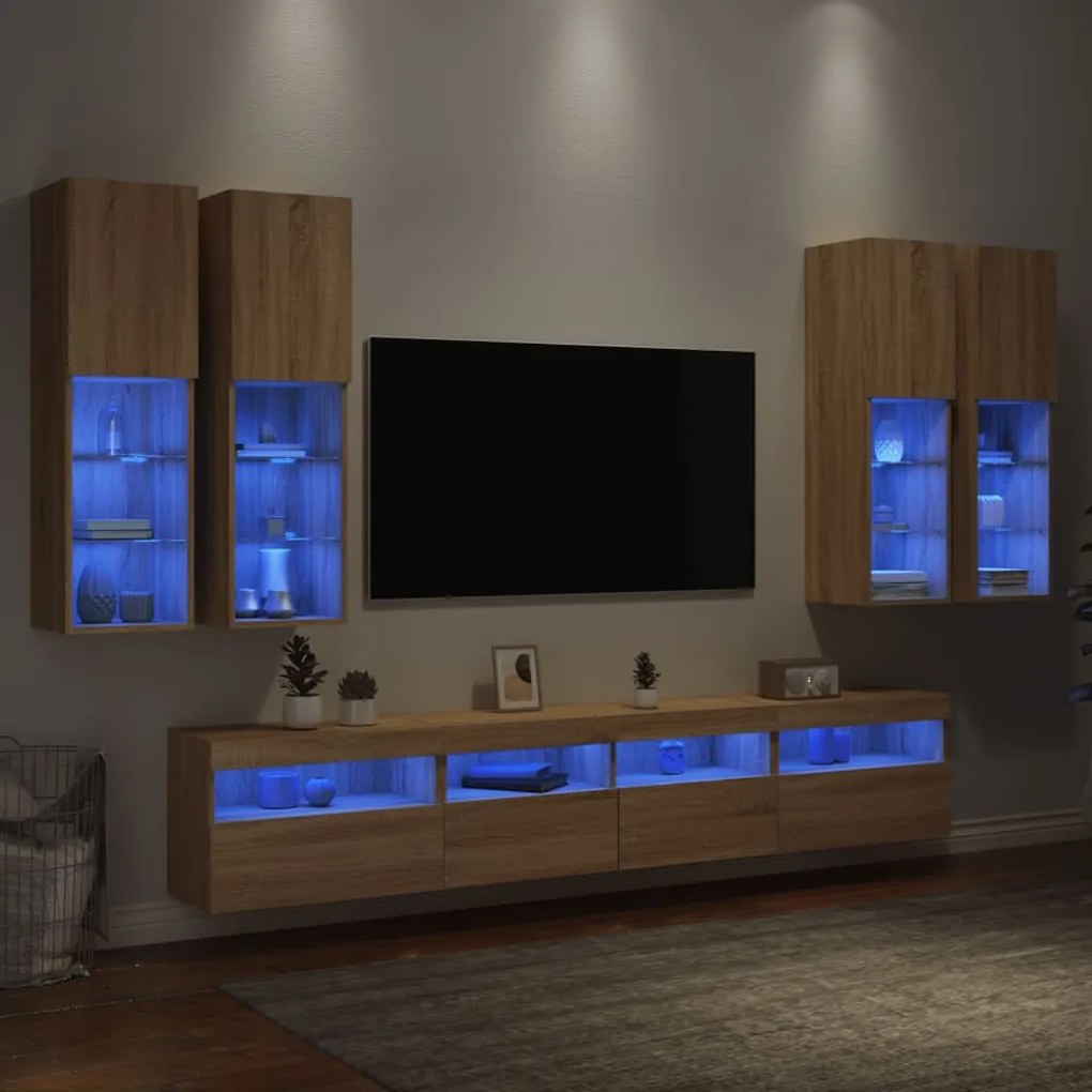 7dílná obývací stěna s LED osvětlením dub sonoma 3216773