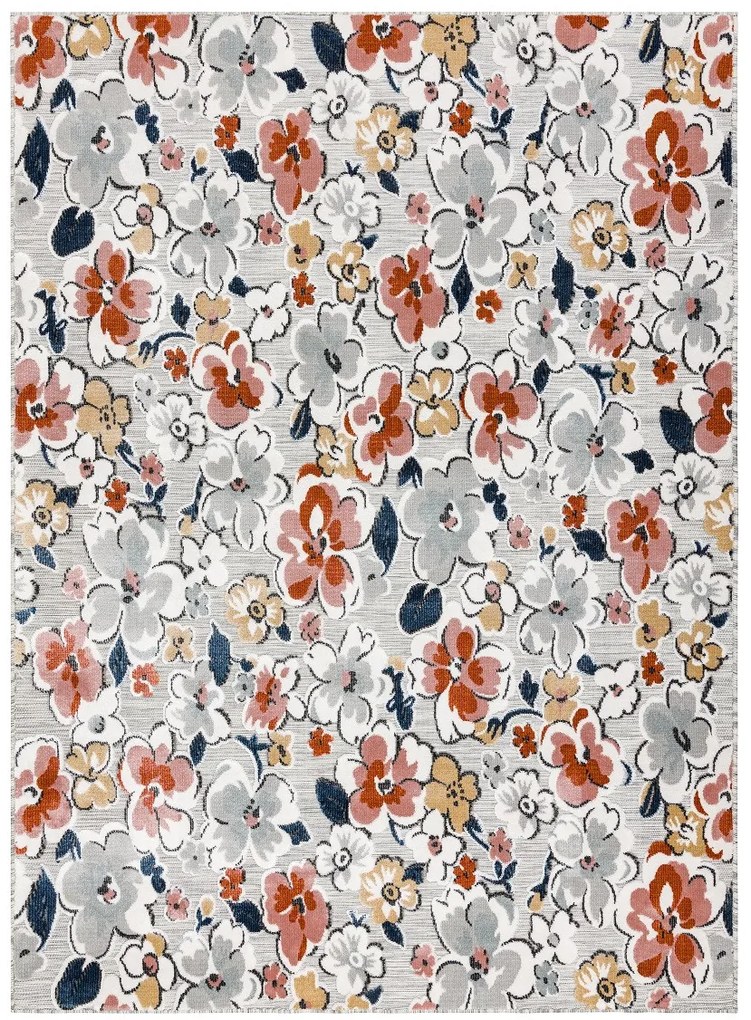 Dywany Łuszczów, Kusový koberec Botanic 65239 flowers grey – na ven i na doma, 117x170, vícebarevná, chodba / předsíň