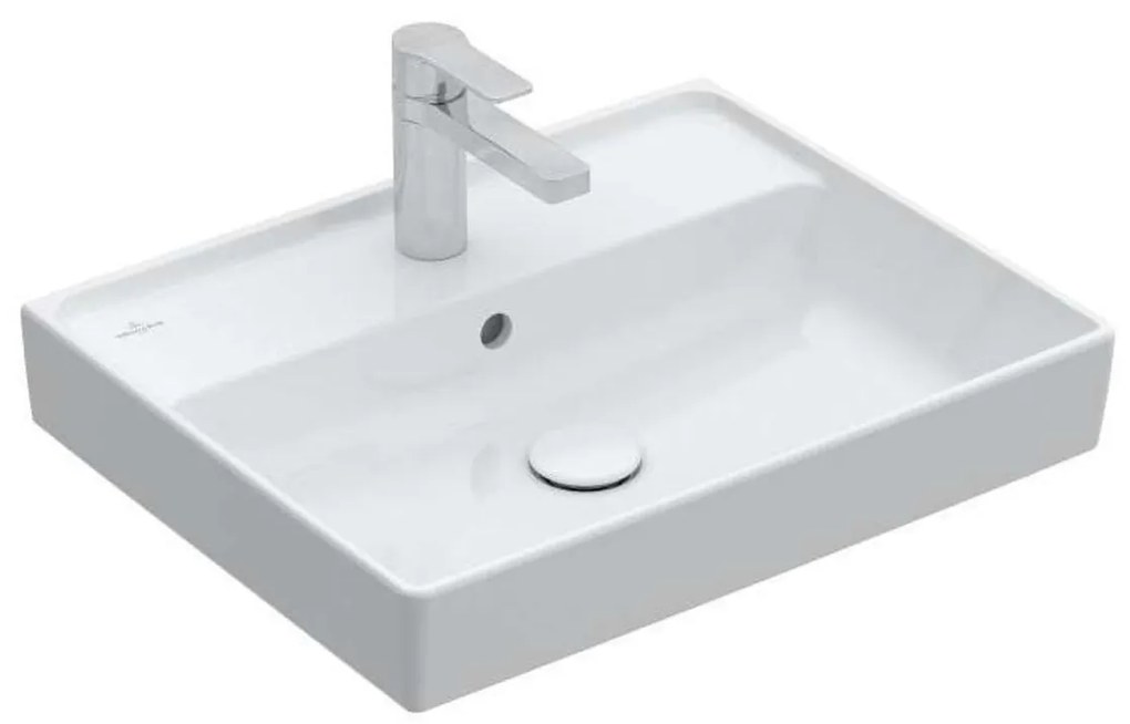 Villeroy & Boch Collaro - Umyvadlo 55x44 cm, s přepadem, otvor pro baterii, CeramicPlus, alpská bílá 4A3355R1
