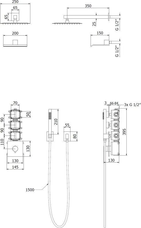 Mexen Boka, sprchová souprava pod omítku, černá matná, 7603-03-70