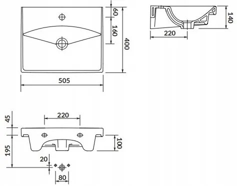 Cersanit City, skříňkové umyvadlo 50x40 cm, bílá, K35-005