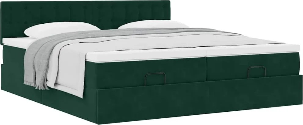 Osmanský rám postele s matrací tmavě zelená 200x200cm samet 3312119