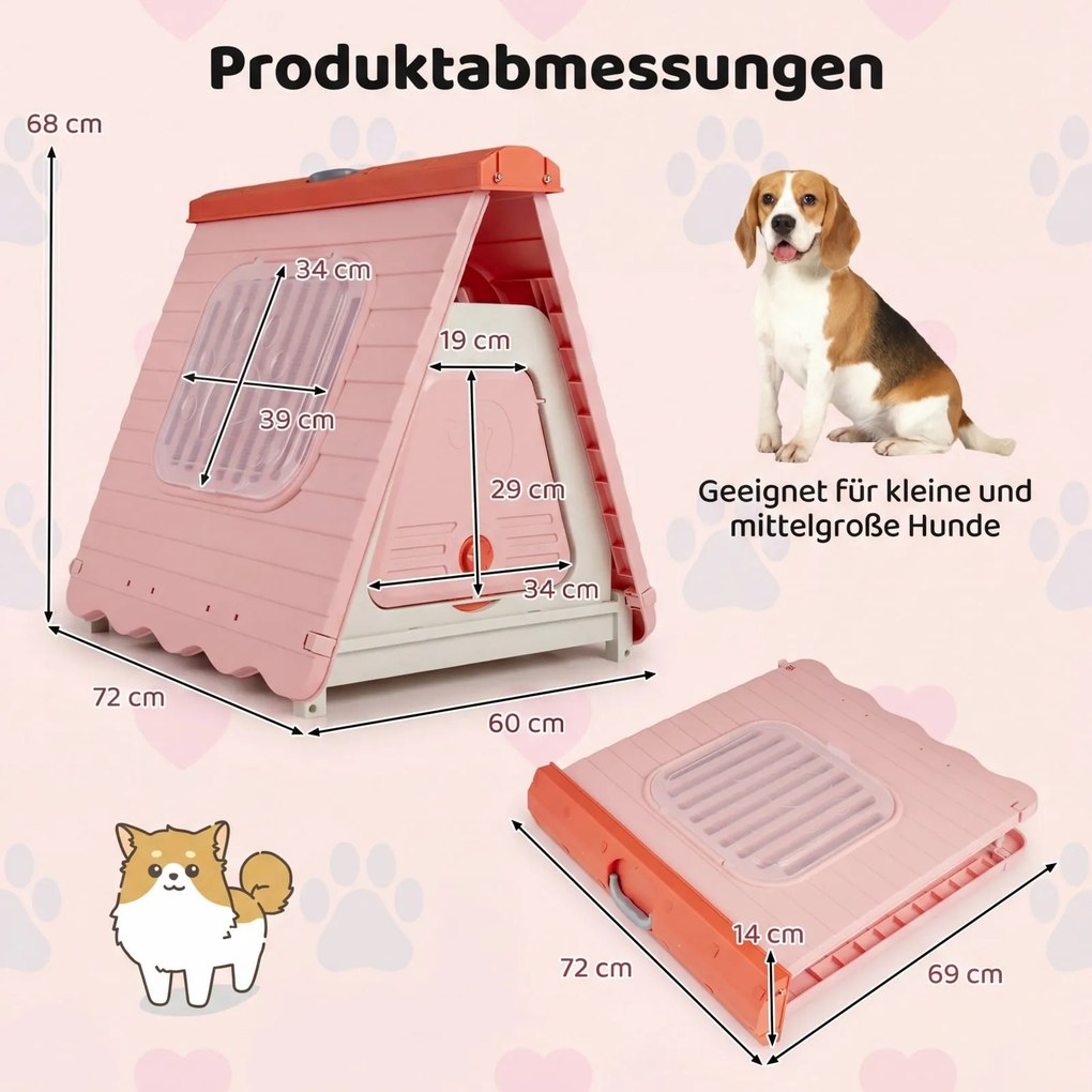 Costway Venkovní psí bouda s odvětrávacími okny skládací plastová Dog House Dog