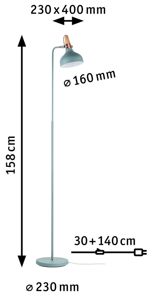 Paulmann 79654 Juna, zelená stojací lampa v kombinaci mědi a dřeva, 1xE14, výška 158cm