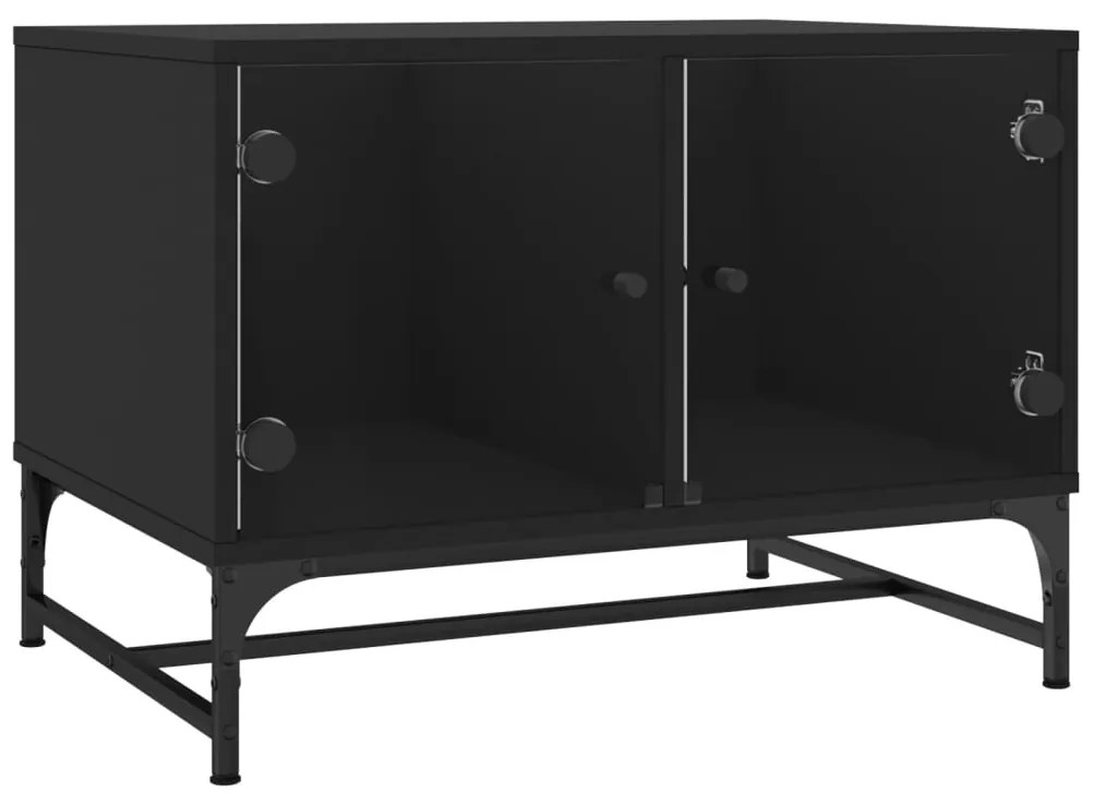 Konferenční stolek se skleněnými dvířky černý 68,5 x 50 x 50 cm - Default Title