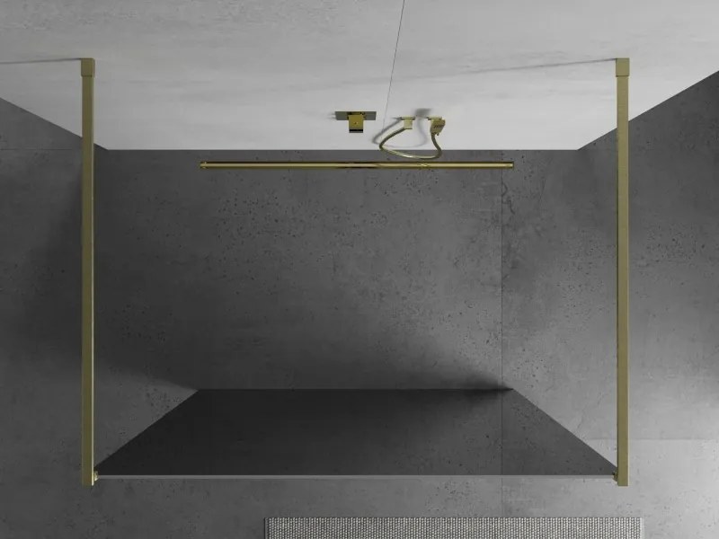 Mexen Kioto, sprchová zástěna Walk-In 110 x 200 cm, 8mm sklo vzor zrcadlo, zlatý matný profil, 800-110-002-55-50