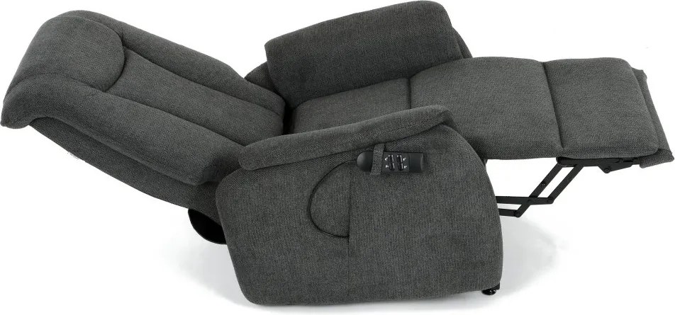 TV křeslo SAMUEL s elektrickým polohováním — 2 motory, látka, šedá, nosnost 150 kg