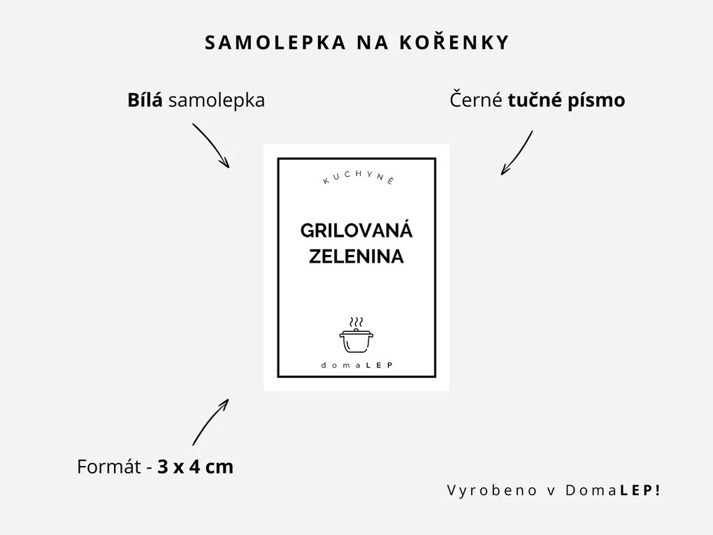 GRILOVANÁ ZELENINA - Samolepka na kořenky 3 x 4 cm - DomaLEP varianta: BÍLÁ - tučné písmo