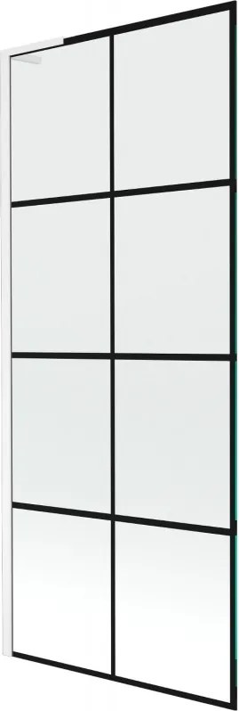 Mexen Next L, 1-křídlová vanová zástěna 80 x 150 cm, 6mm čiré sklo-černý vzor, bílý profil, 895-080-000-03-77-20