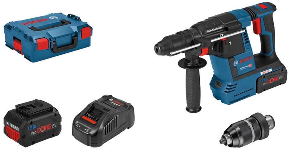 Bosch - 18V AKU vrtací kladivo, 2x aku 5,5 Ah ProCORE, nabíječka 061191000F