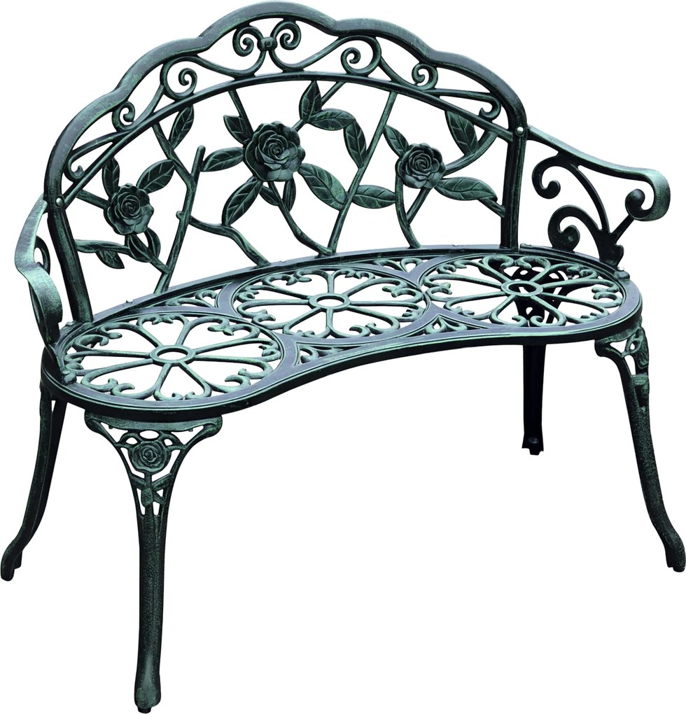 Outsunny Lavice do zahrady pro 2 osoby, pevná parková lavice s opěrkou, nosnost 240 kg, zahradní nábytek 100 x 54 x 78 cm antická zelená | Aosom