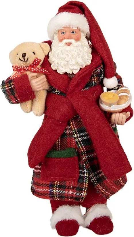 Vánoční dekorace Santa v županu s medvídkem - 16*11*28 cm