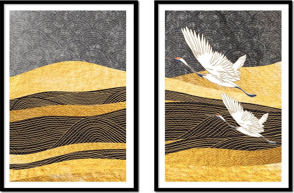 Obraz Plakáty V Rámu 53x73 cm Diptych Sada 2 obrazů Čápi Ptáci P2139