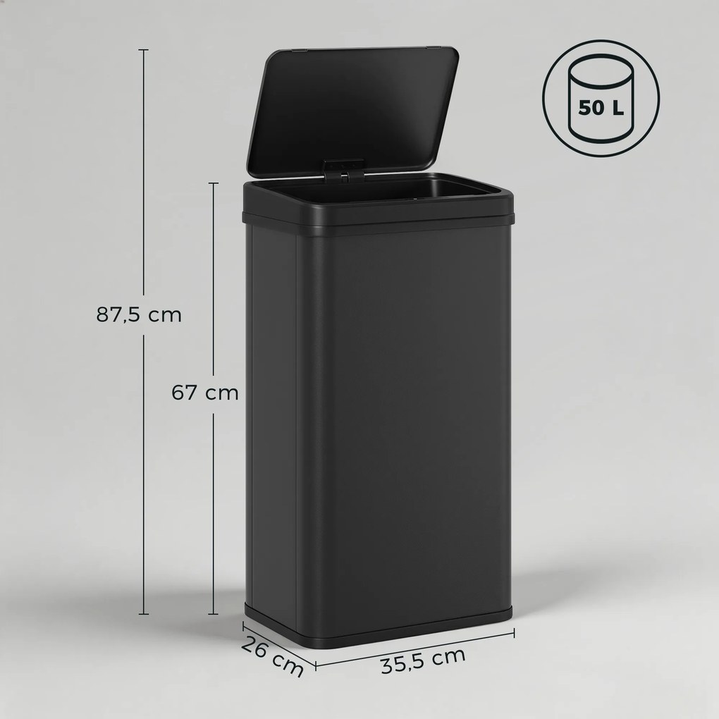 HOMCOM bezdotykový odpadkový koš 50 l, nerez, černý