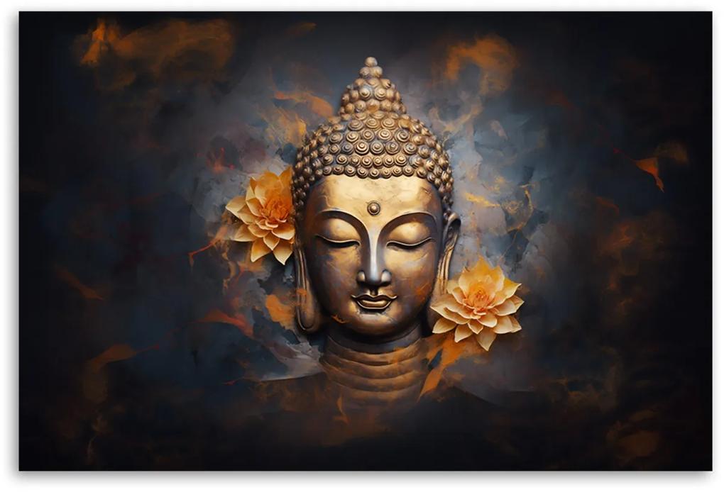 Obraz na plátně, zlaté lotosové květy buddhy - 60x40 cm